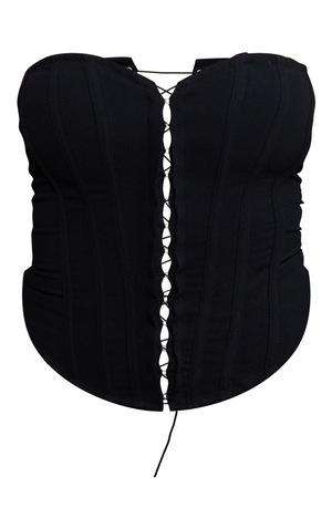 Shape Black Lace Up Back Woven Corset | Shape | PrettyLittleThing USA
