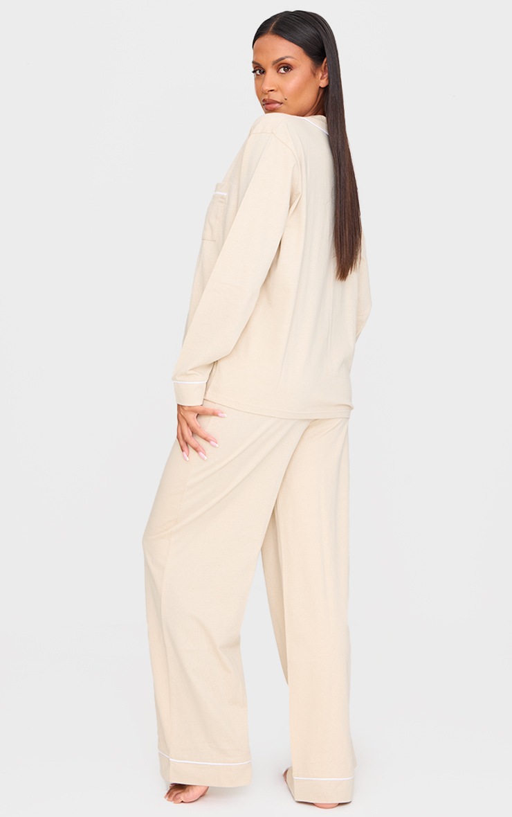 Maternity Sand Jersey Piping Detail Long Pj Set | Maternity | PLT