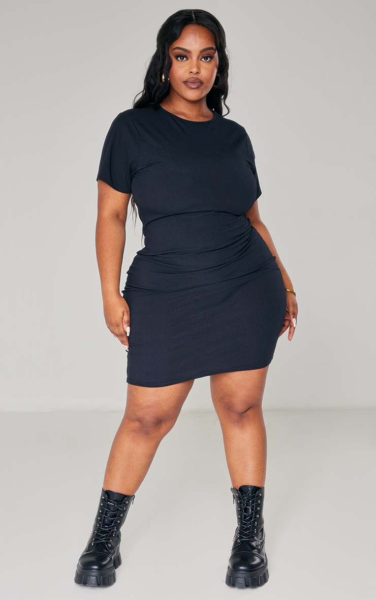 Plus Black Rib Cap Sleeve Dress | Plus Size | PLT