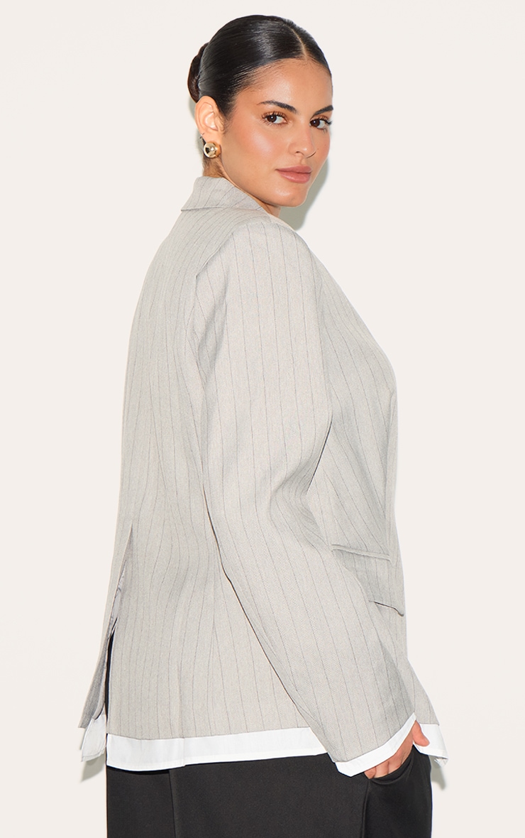 Plus Light Grey Pinstripe Shirt Detail Blazer | Plus Size | PLT