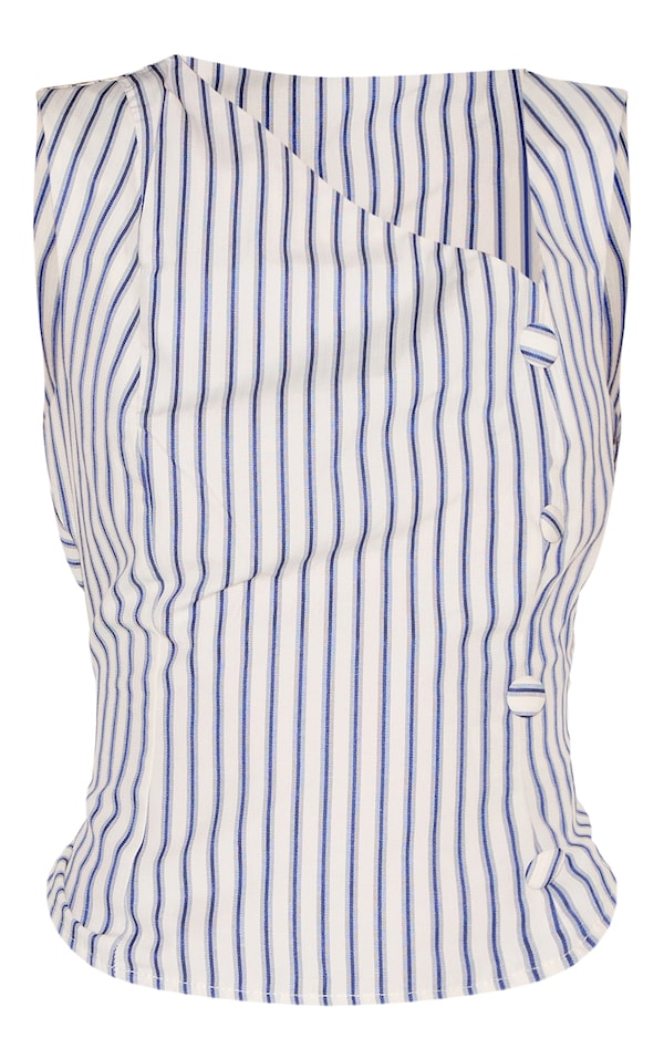 Blue Striped Asymmetric Fitted Vest Tops Prettylittlething Usa
