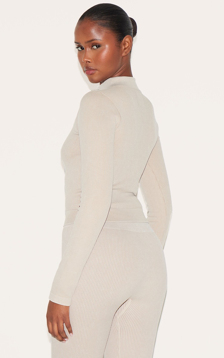 Oatmeal Acid Wash Seamless Rib Crop Sports Jacket | Activewear ...