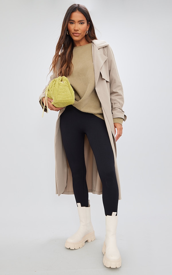 Stone Drapey Woven Longline Trench | Outerwear | PLT