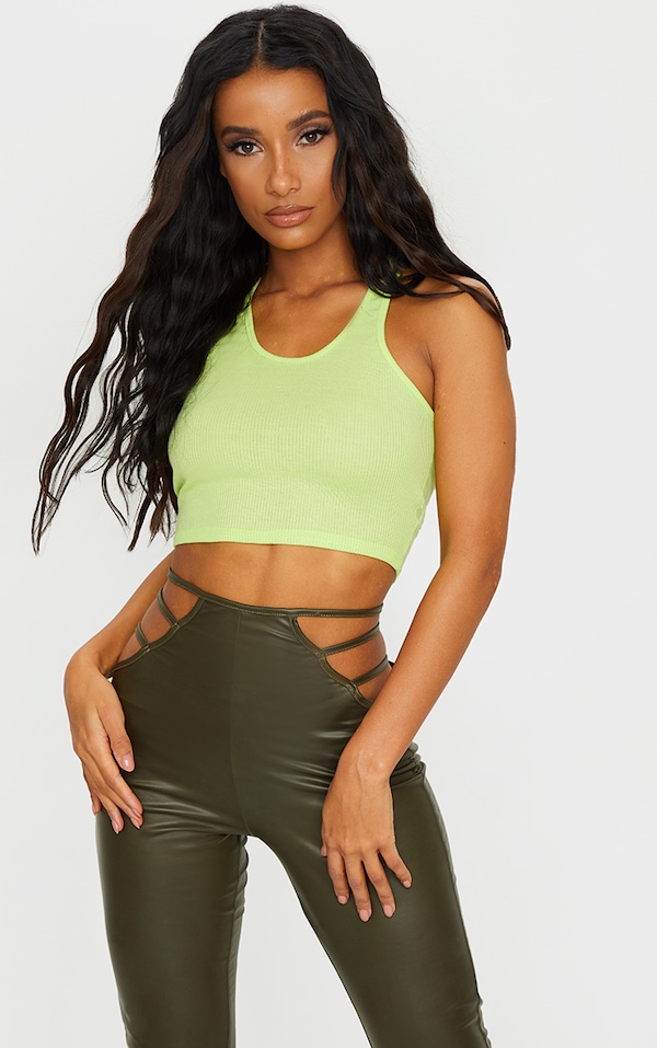 Lime Green Rib Racerback Crop Top | Tops | PLT