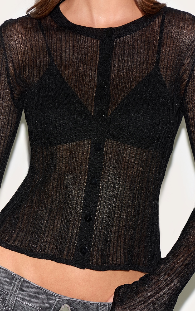 Black Sheer Knit Cardigan | Knitwear | PLT USA
