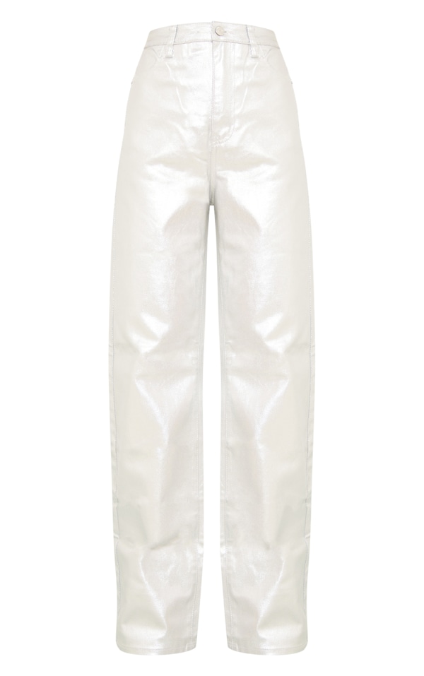 Tall Silver Metallic High Waist Straight Leg Jeans | Tall ...