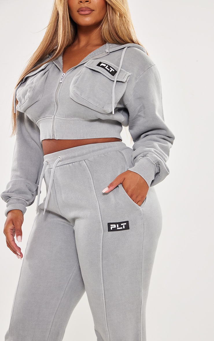 PLT Shape Grey Marl Washed Cargo Cropped Hoodie | Shape | PLT