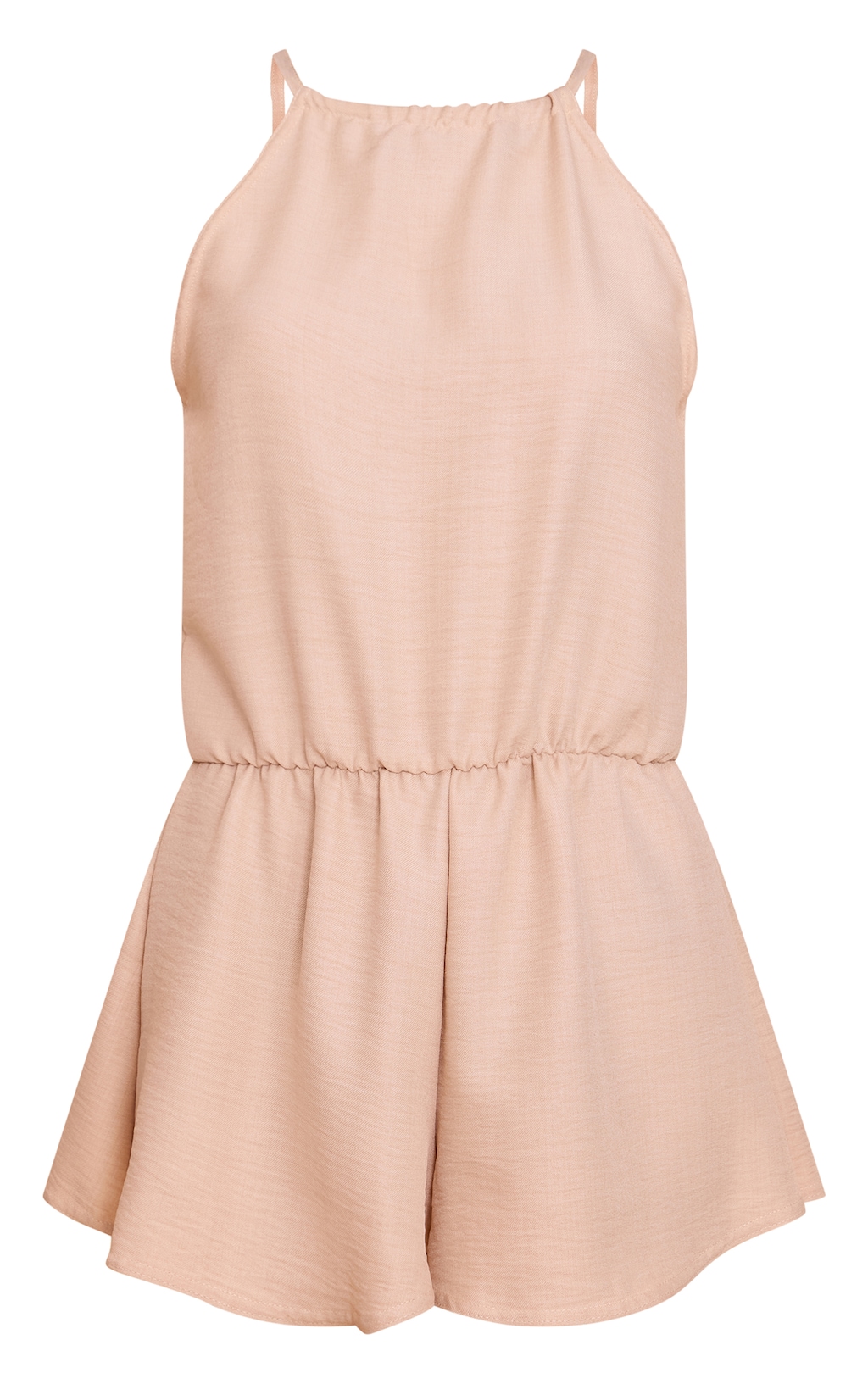 Natural Textured High Neck Floaty Playsuit | Dresses | PrettyLittleThing