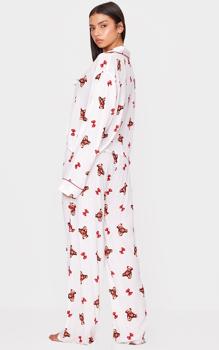 Cream Teddy Print Crinkle Long Pj Set | Lingerie & Nightwear ...