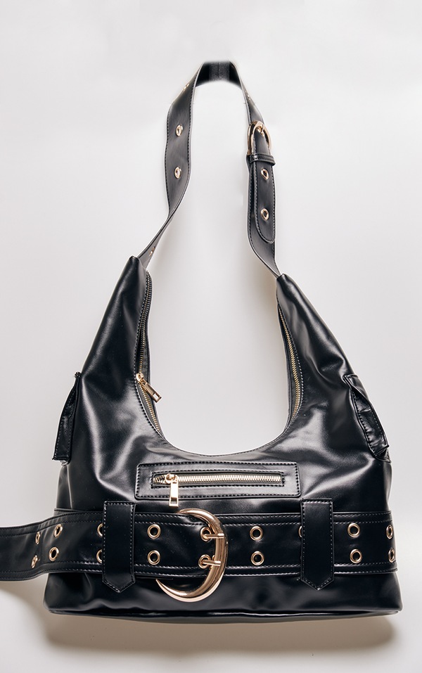 Black Pu Buckle Detail Tote Bag | Accessories | PrettyLittleThing AUS