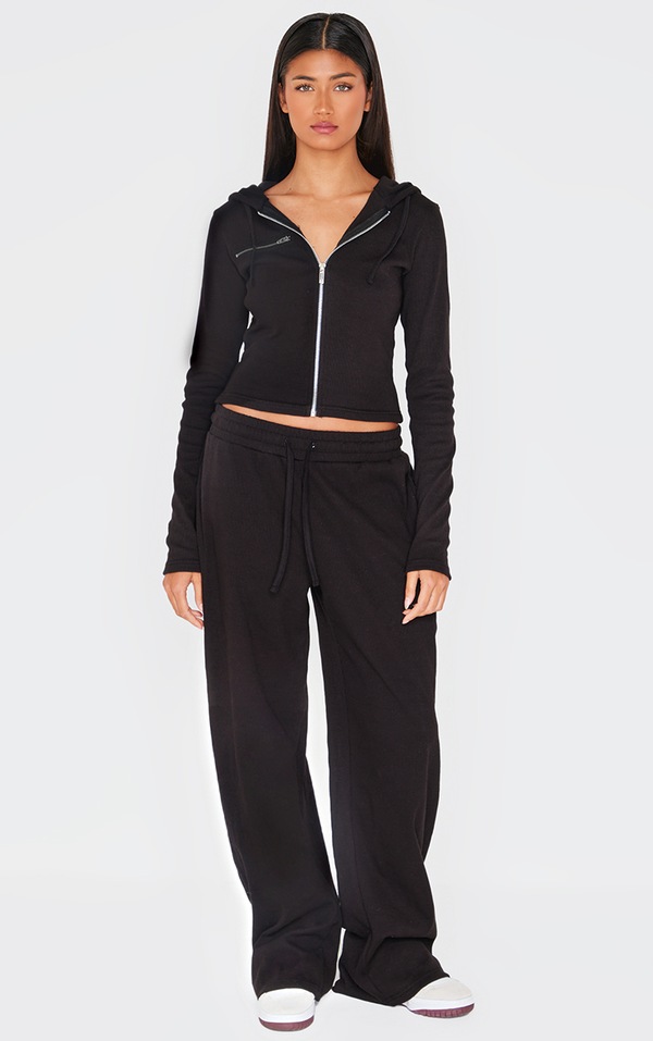Black Zip Up Ribbed Track Top | Co-ords | PrettyLittleThing