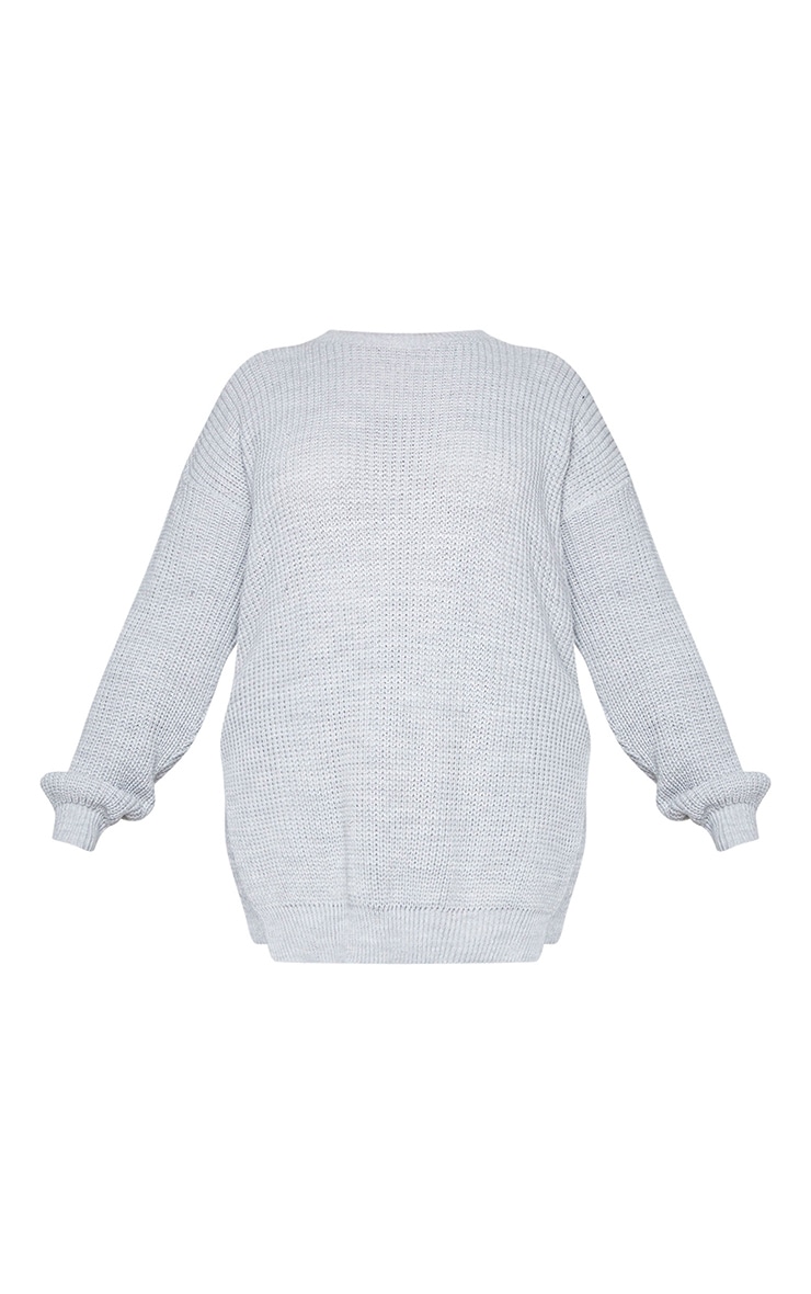 Plus Grey Round Neck Side Split Jumper | PrettyLittleThing