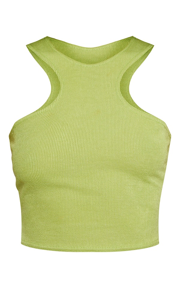 Bright Green Rib Cut Out Racer Crop Top | Tops | PLT
