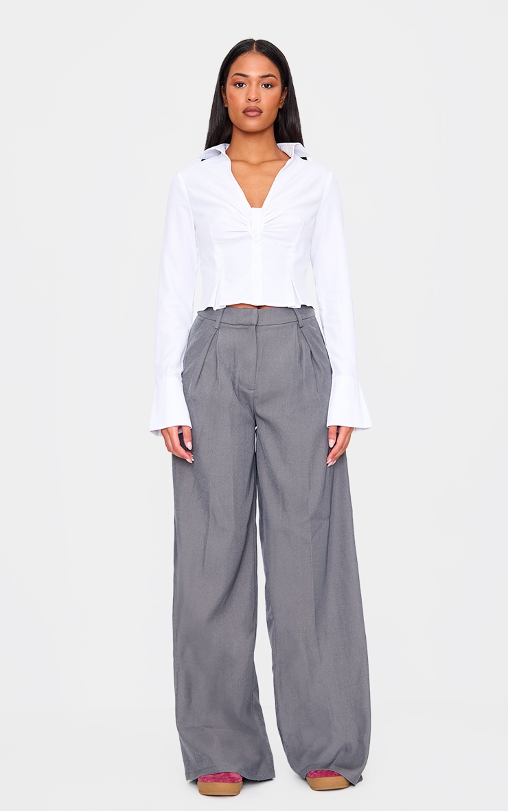 Tall Grey High Waisted Wide Leg Trouser | Tall | PrettyLittleThing CA