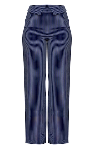 Tall Navy Fold Over Waistband Pinstripe Trousers | Tall | PLT