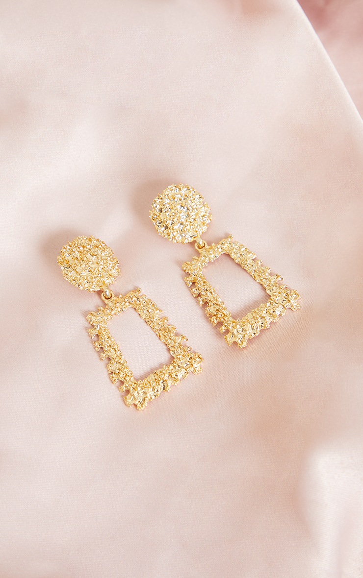 Gold Textured Square Drop Door Knocker Earrings | Accessories ...