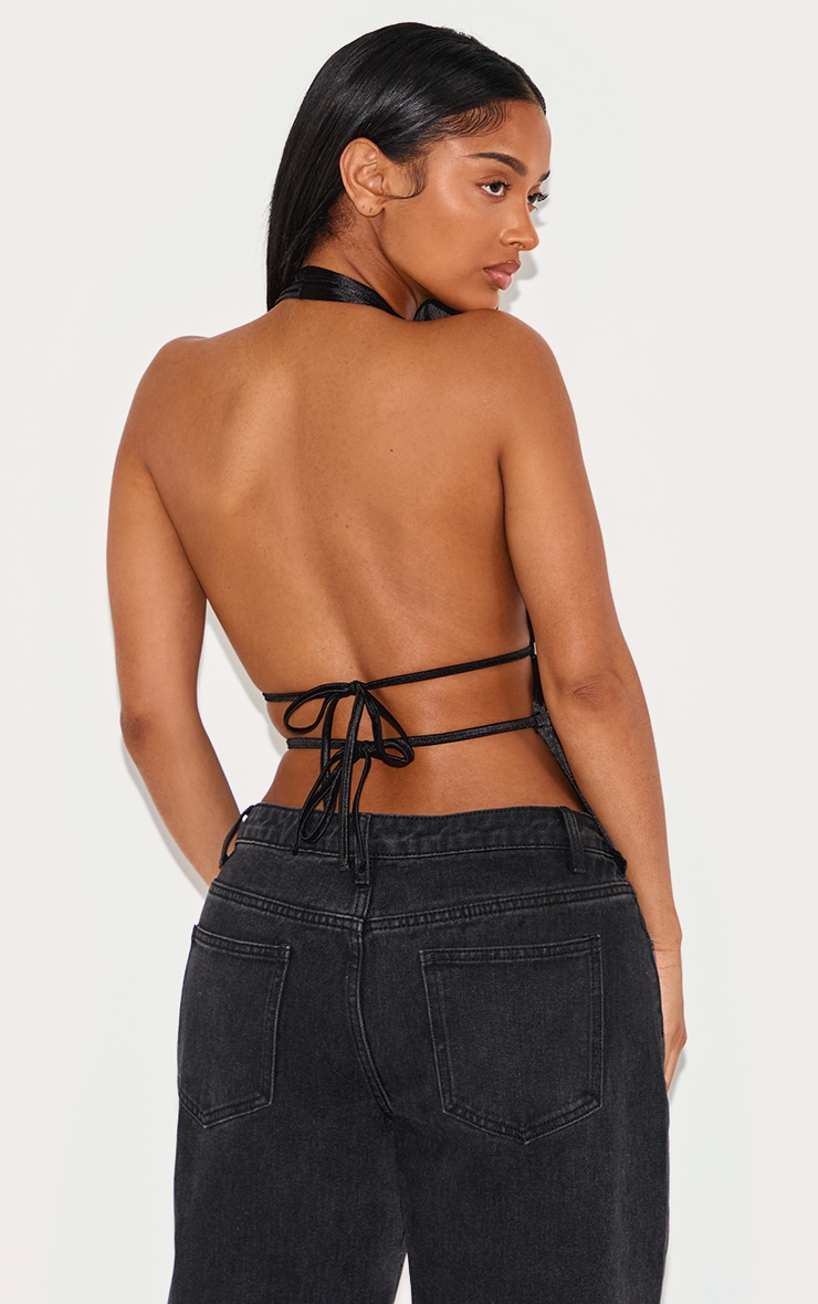 Shape Black Satin Split Plunge Halter Neck Top Shape