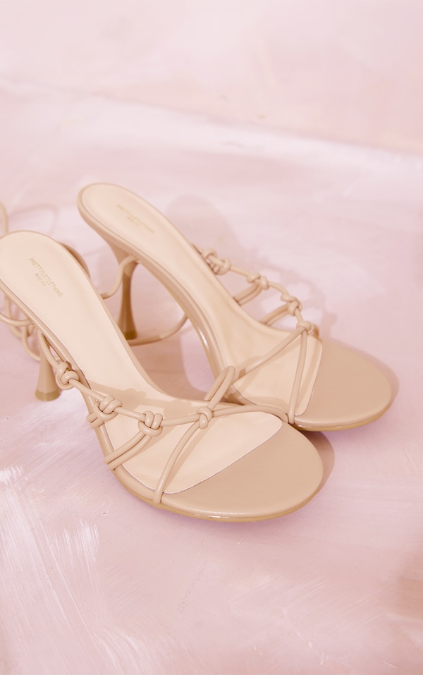Beige Wide Fit Round Knot Strap Laced Up Heel Sandals Footwear