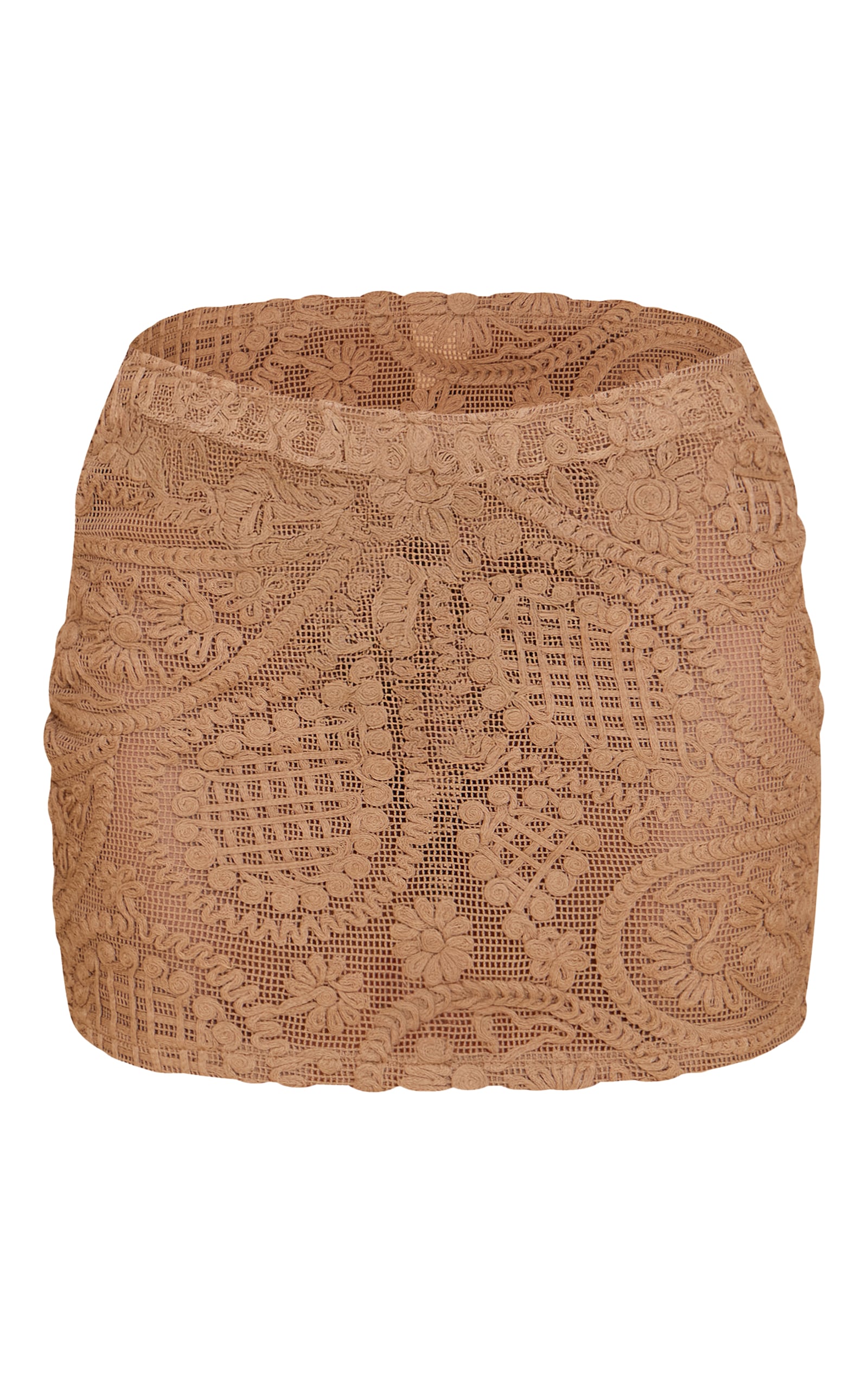 Taupe Textured Embroidered Mini Skirt | Co-ords | PLT USA