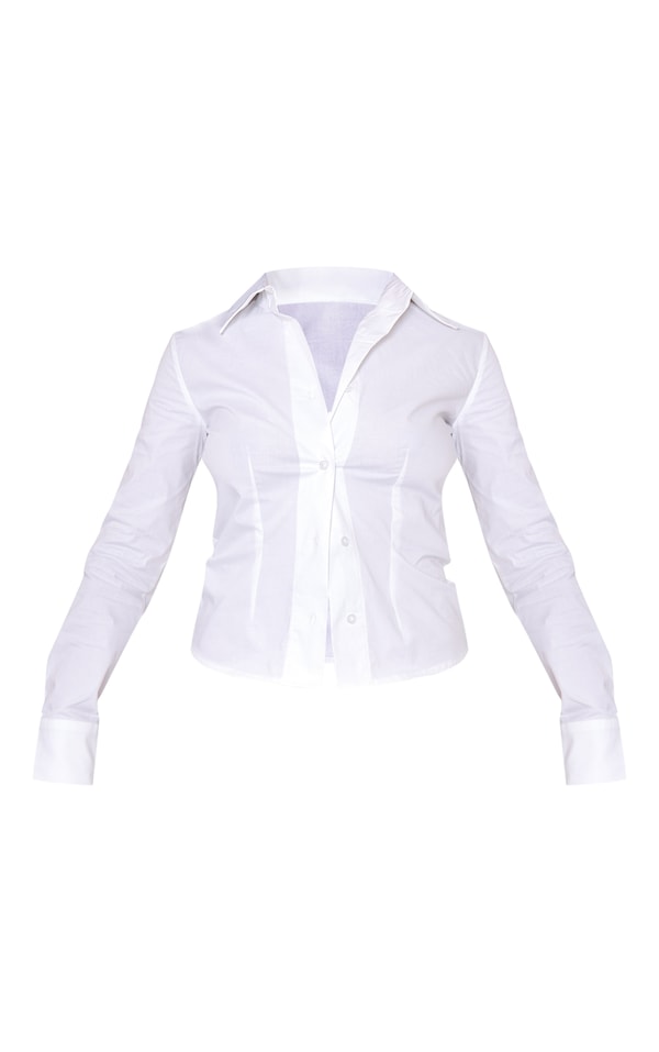 White Fitted Long Sleeve Shirt | Tops | PrettyLittleThing AUS
