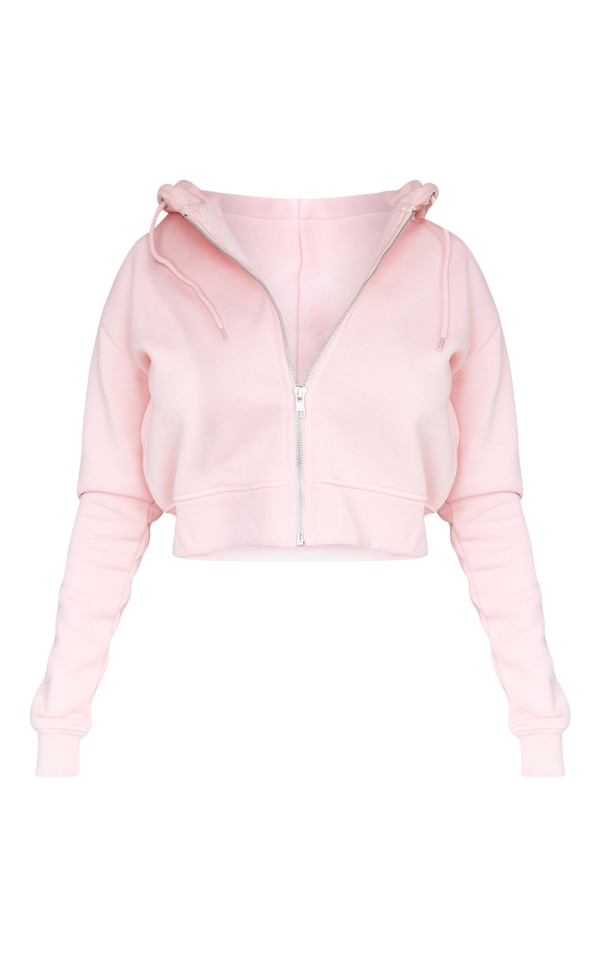 Pink Crop Zip Hoodie | Tops | PrettyLittleThing