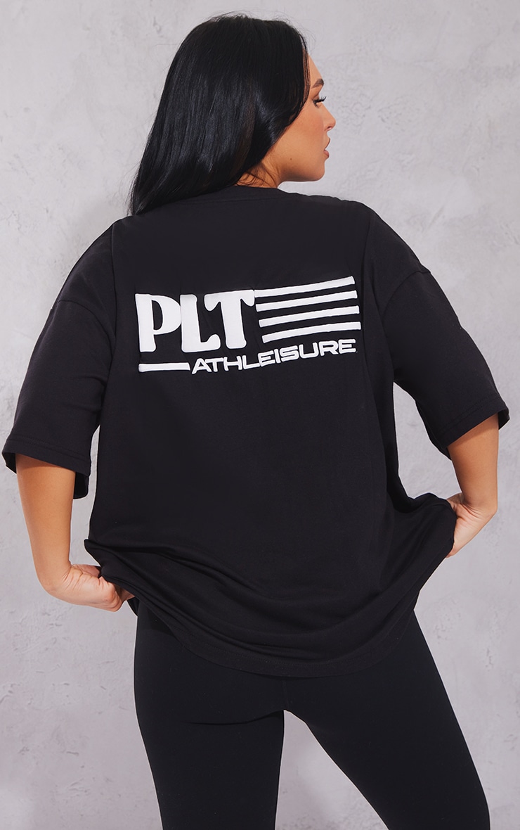 PLT Label Black Athleisure Puff Print T Shirt | PrettyLittleThing AUS
