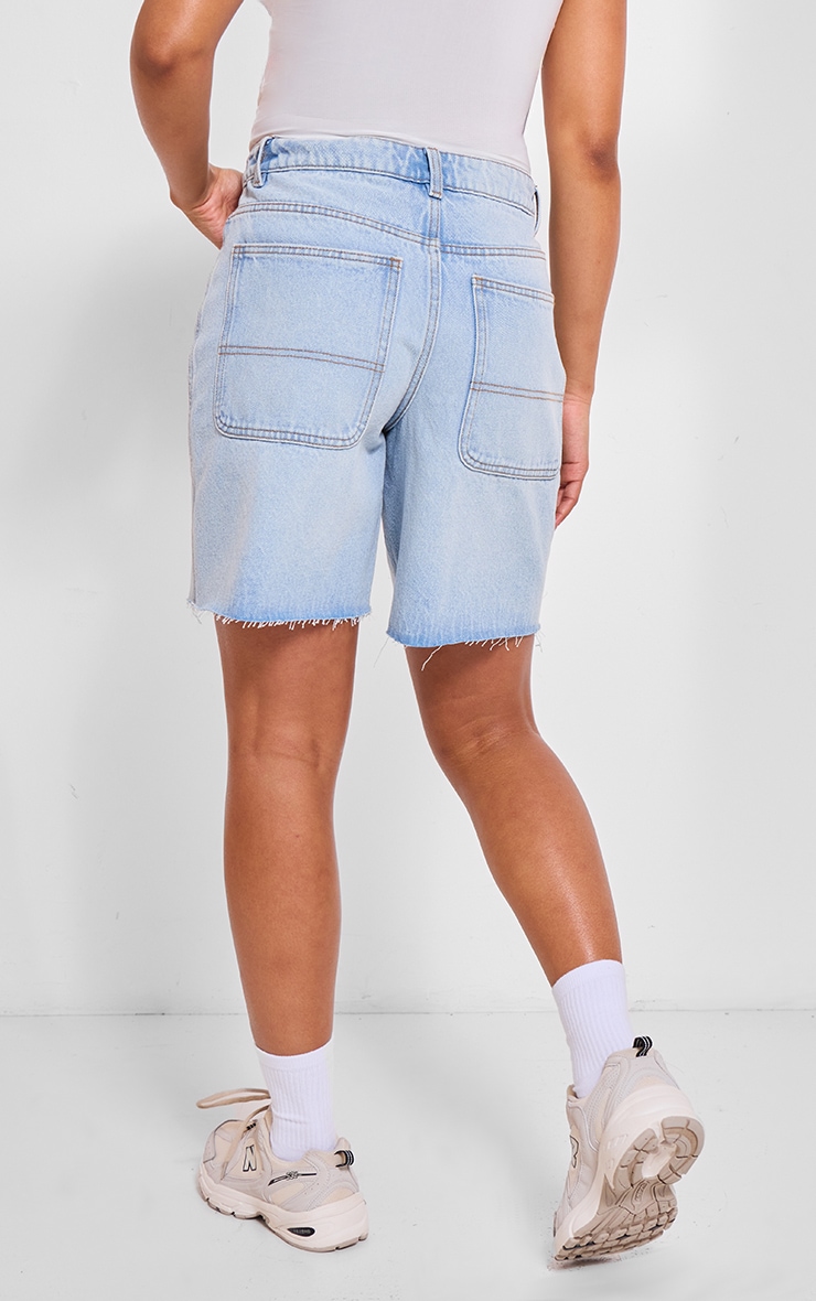 Light Blue Wash Longline Loose Fit Denim Shorts | Denim ...