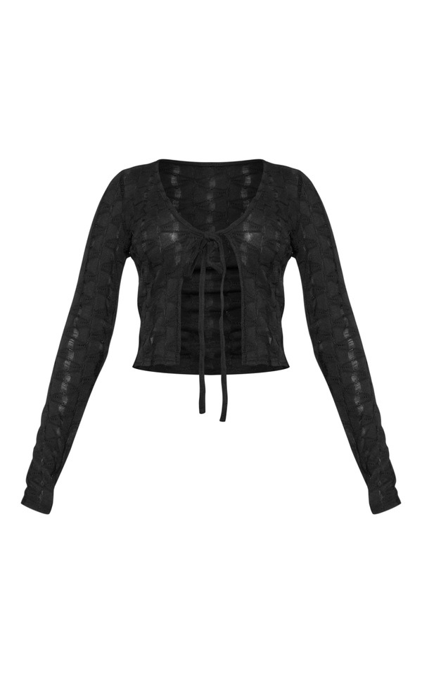 Black Texture Tie Front Top | Tops | PLT USA