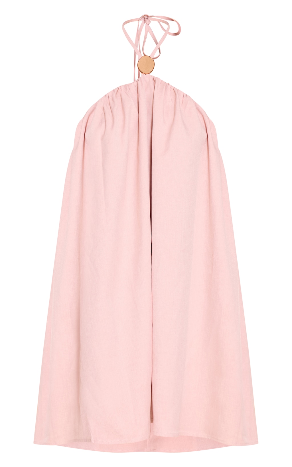 Baby Pink Halterneck Trim Detail Smock Dress | Dresses | PLT
