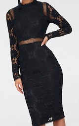 Caris Black Long Sleeve Lace Bodycon Dress | PrettyLittleThing