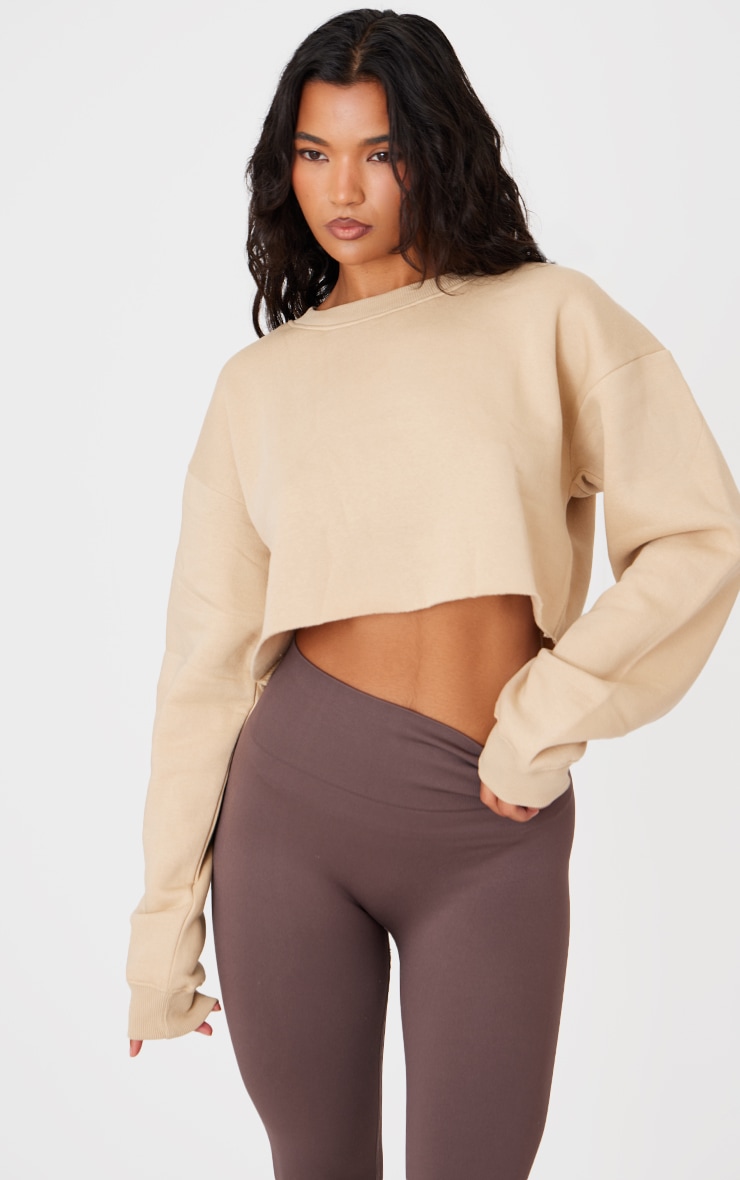 Sand Oversized Fit Cropped Crewneck Sweatshirt | Sweat ...