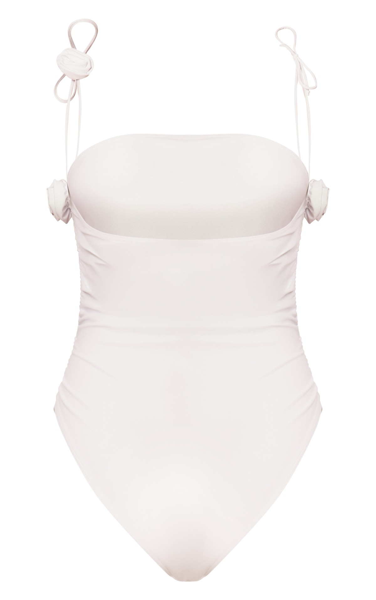 White Ruched Flower Trim Swimsuit | Swimwear | PLT USA