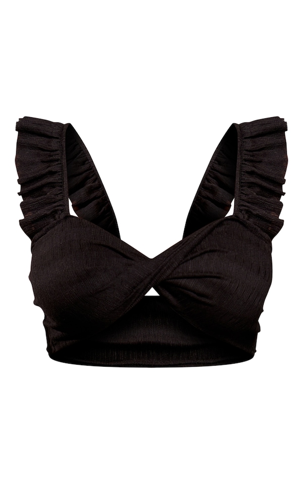 Black Textured Ruffle Detail Bralet | Two Piece Sets ...