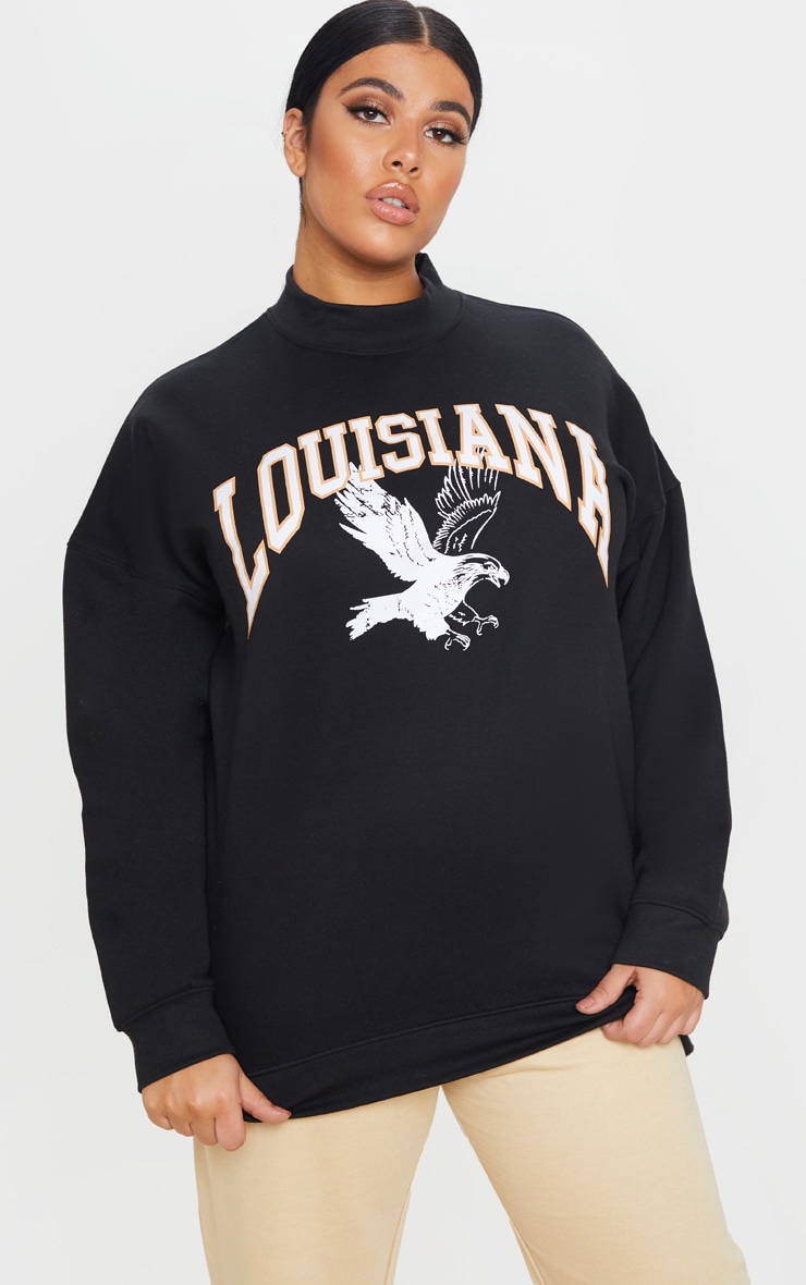 PLT Plus - Pull Oversize Noir Imprimé Louisiana | PrettyLittleThing FR