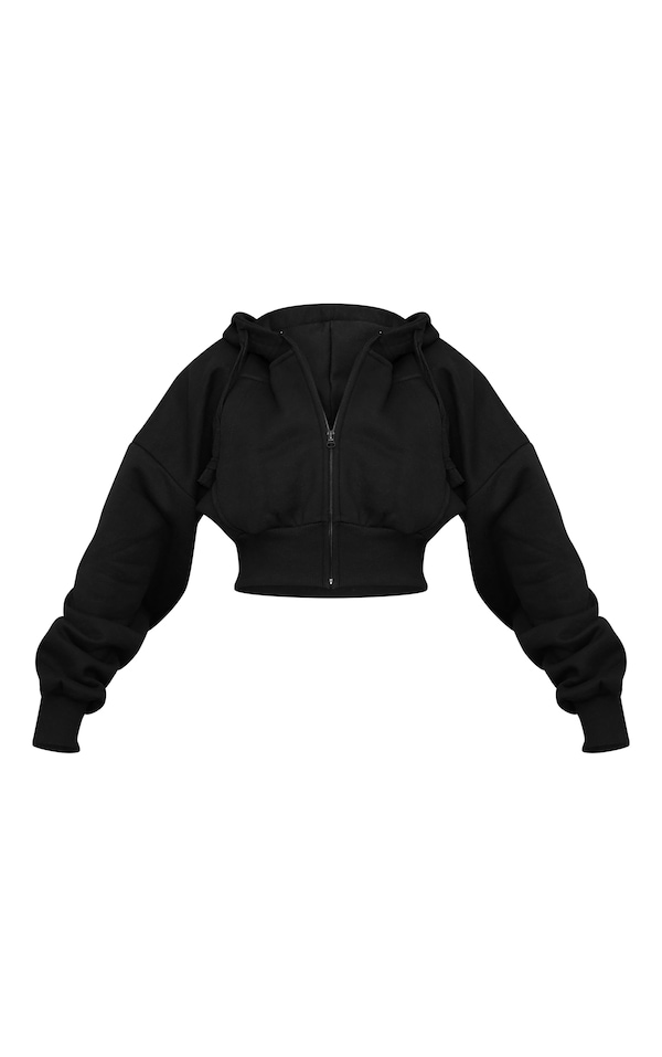 Black Zip Up Pocket Detail Cropped Hoodie | Sweat | PrettyLittleThing