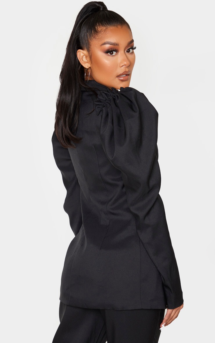 Black Woven Puff Sleeve Fitted Blazer | Outerwear | PLT
