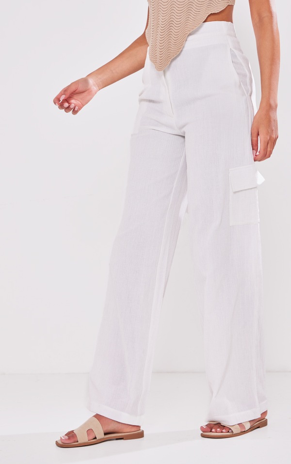 Tall White Cheesecloth Cargo Pocket Wide Leg Pants | Tall ...