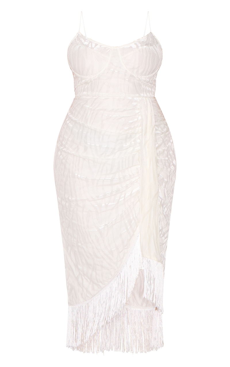 Plus White Devore Tassel Underwired Draped Dress | Plus Size ...