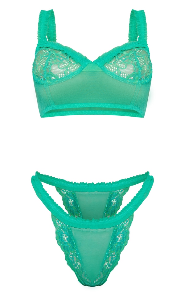 Green Frill Underwired Longline Bra & Thong Lingerie Set | Lingerie ...