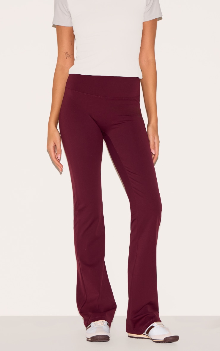 Burgundy Sculpt Straight Leg Yoga Pants | Activewear | PrettyLittleThing