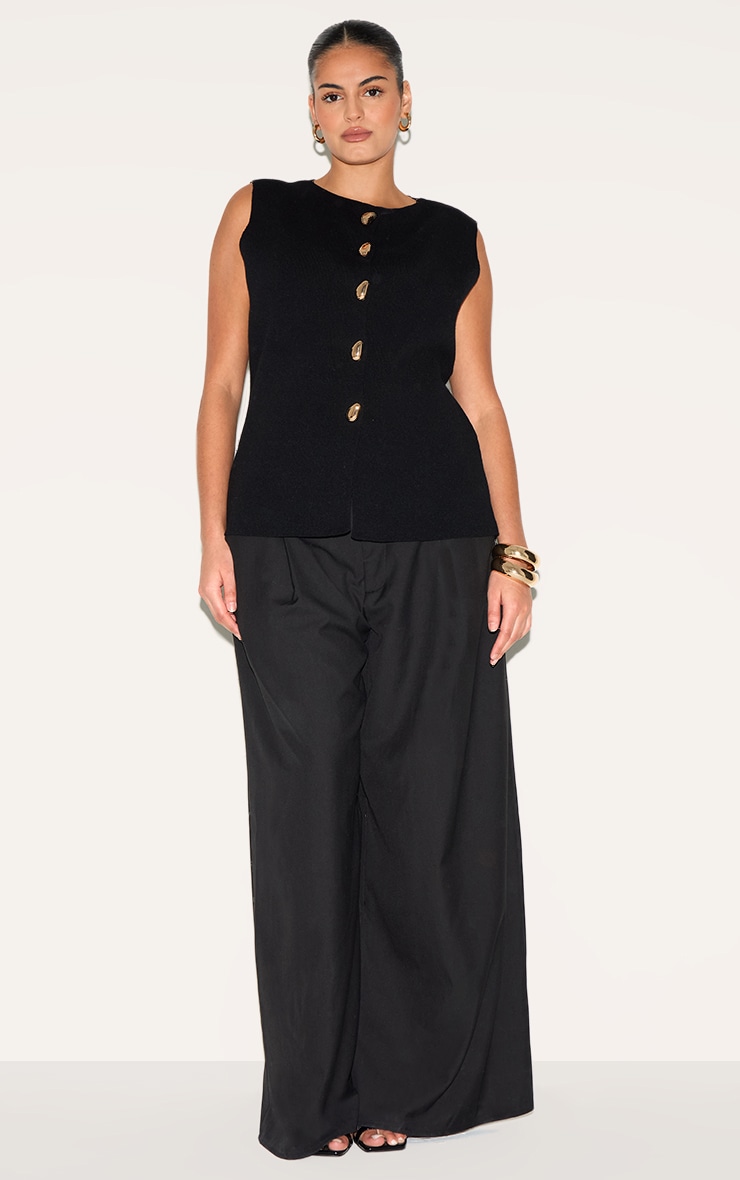 Plus Black Compact Knit Button Up Vest | Plus Size | PrettyLittleThing USA