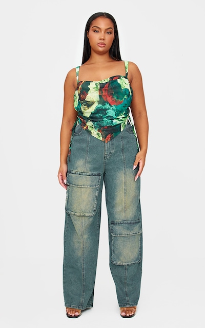 Plus Green Abstract Print Mesh Layered Corset Top | Plus Size ...