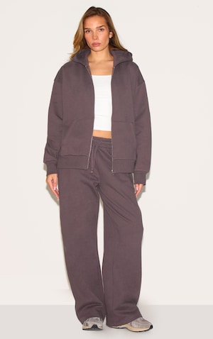 Charcoal Premium Zip Up Oversized Sweat Hoodie | Athleisure | PLT