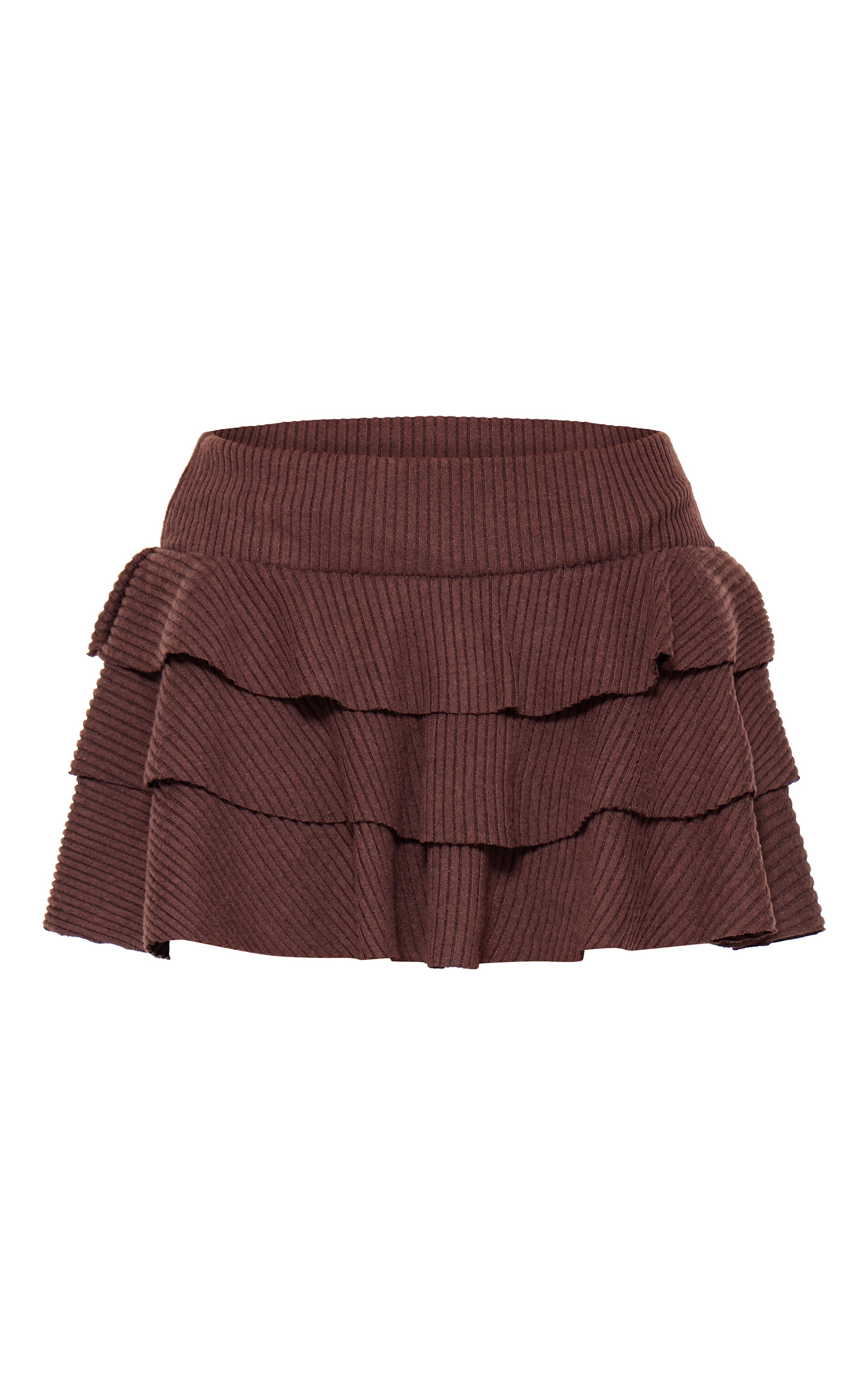 Chocolate Brushed Rib Rara Mini Skirt | Bottoms | PrettyLittleThing USA