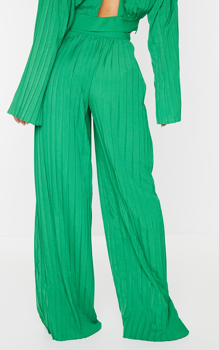 Bright Green Wide Leg Pleated Pants | PrettyLittleThing USA