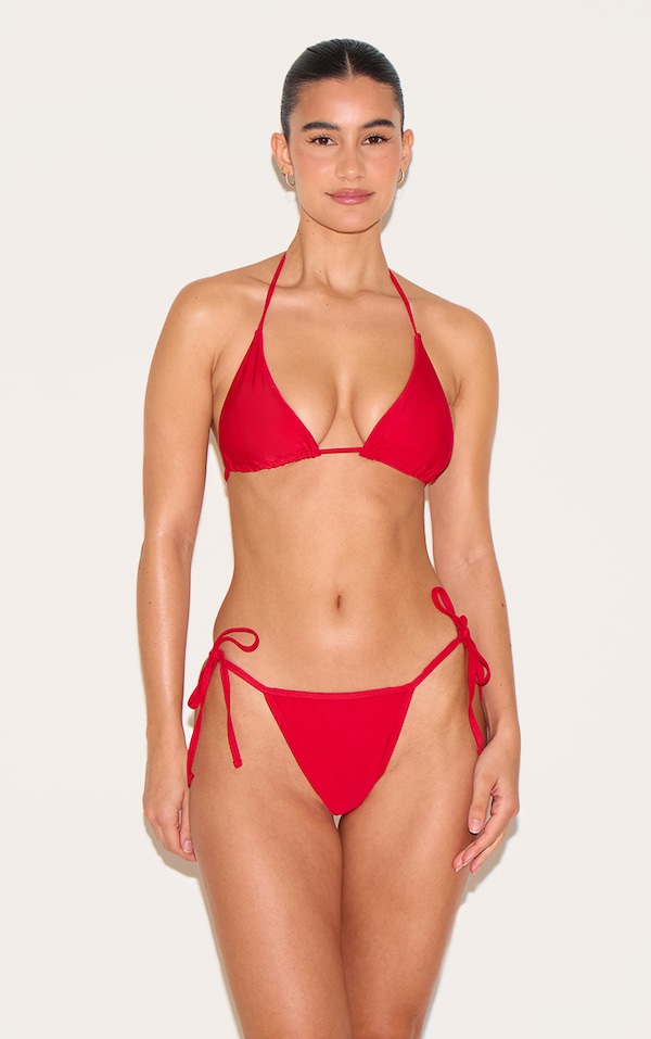 Red Basic Triangle And Tie Side Bikini Set | Swimwear | PrettyLittleThing CA