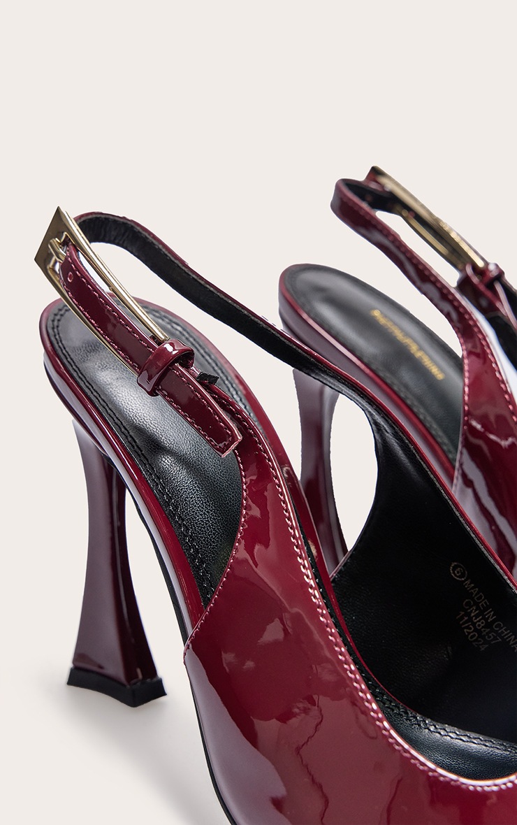 Burgundy PU Gold Buckle High Stiletto Court Heels | Footwear | PLT