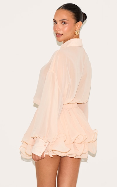 Petite Peach Chiffon Long Sleeve Playsuit | Petite | PLT