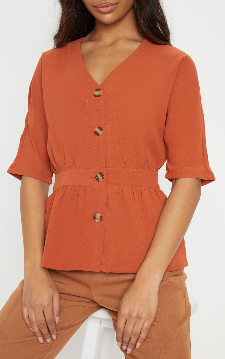 Burnt Orange Button Front Waist Top | Tops | PrettyLittleThing USA