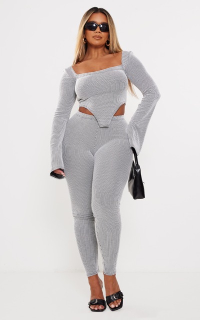 Grey ribbed leggings | PrettyLittleThing